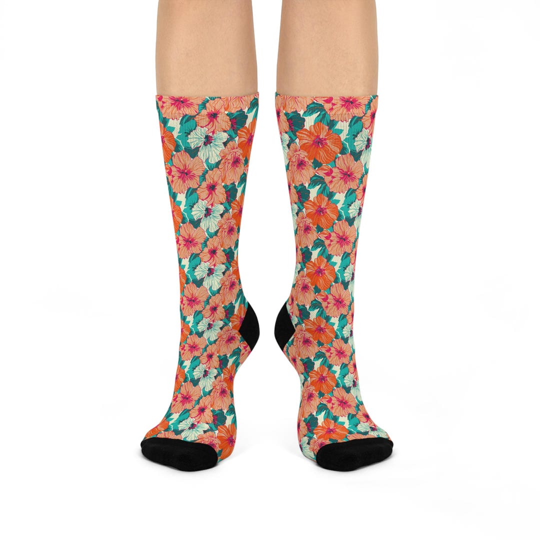 Hawaiian Socks, Retro Hibiscus Print Socks, Unique Gift, Gift for Him ...