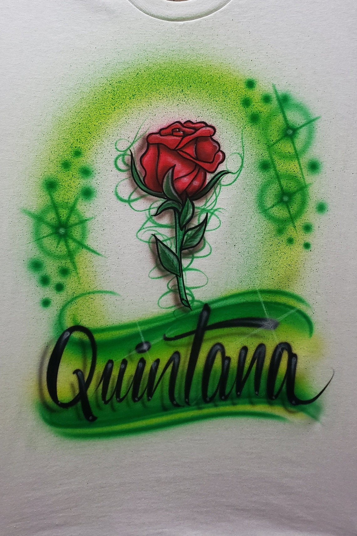 Airbrushed Rose Design Shirt With Personalized Name of Your | Etsy