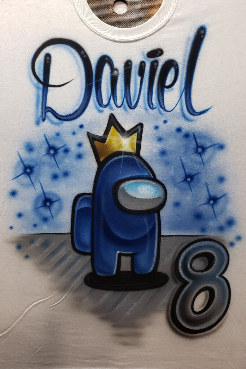 Airbrushed Among Us Design Shirt With Personalized Lettering - Etsy