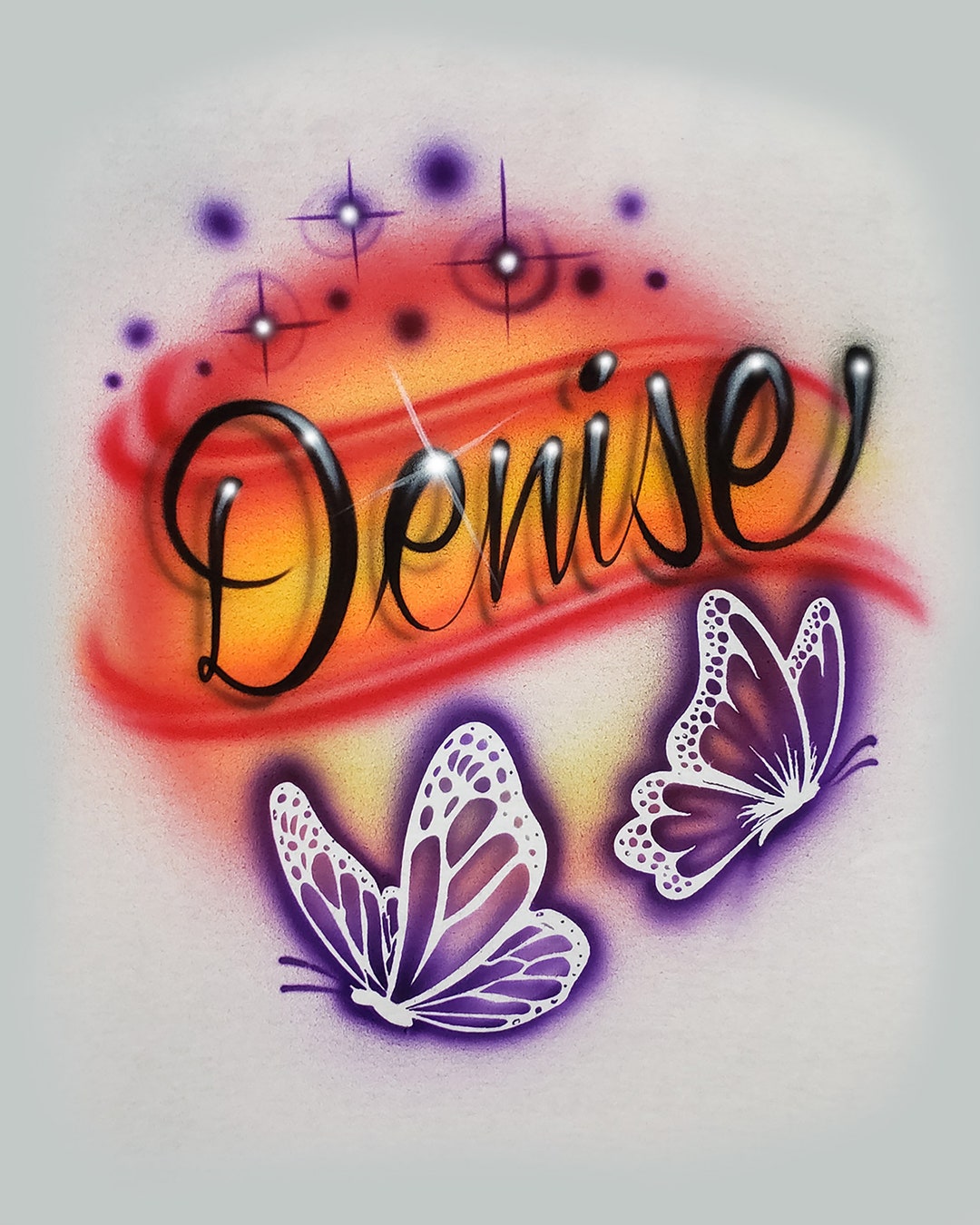Airbrushed Butterfly Design Shirt With Personalized Name of Your Choice ...