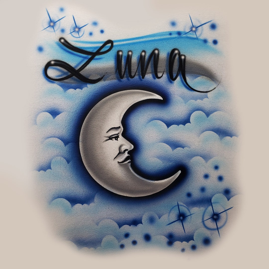 Airbrushed Moon Design Shirt With Personalized Name of Your Choice - Etsy