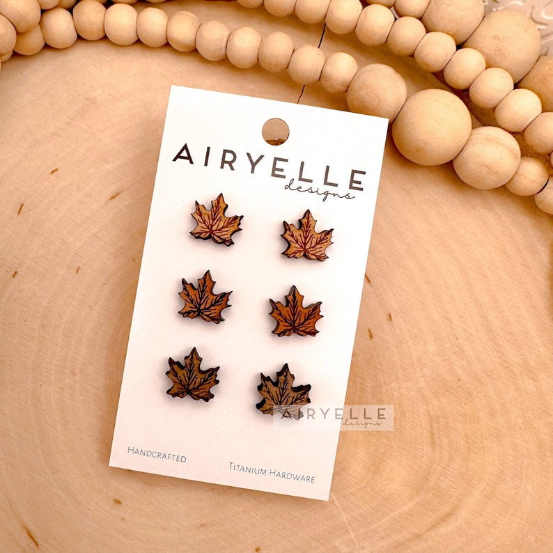 FALL STUD EARRINGS | Minimalist Fall Studs | Fall Earrings | Wooden Studs | Maple Leaf Earrings ...