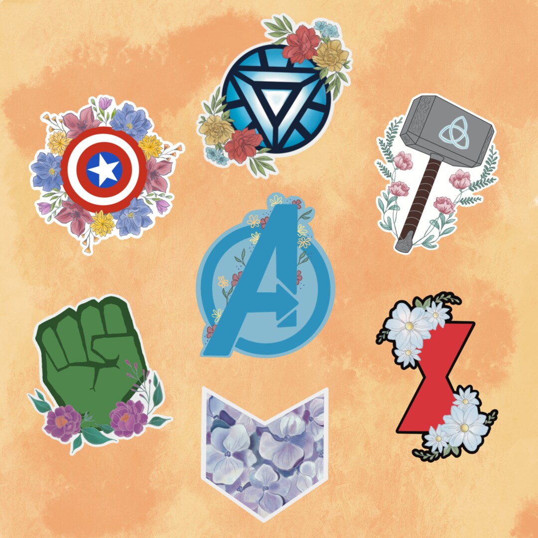 Avengers Logos Floral Sticker Set - Etsy