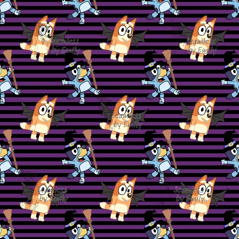 Hand-drawn Bluey Halloween Seamless File & PNG - Etsy