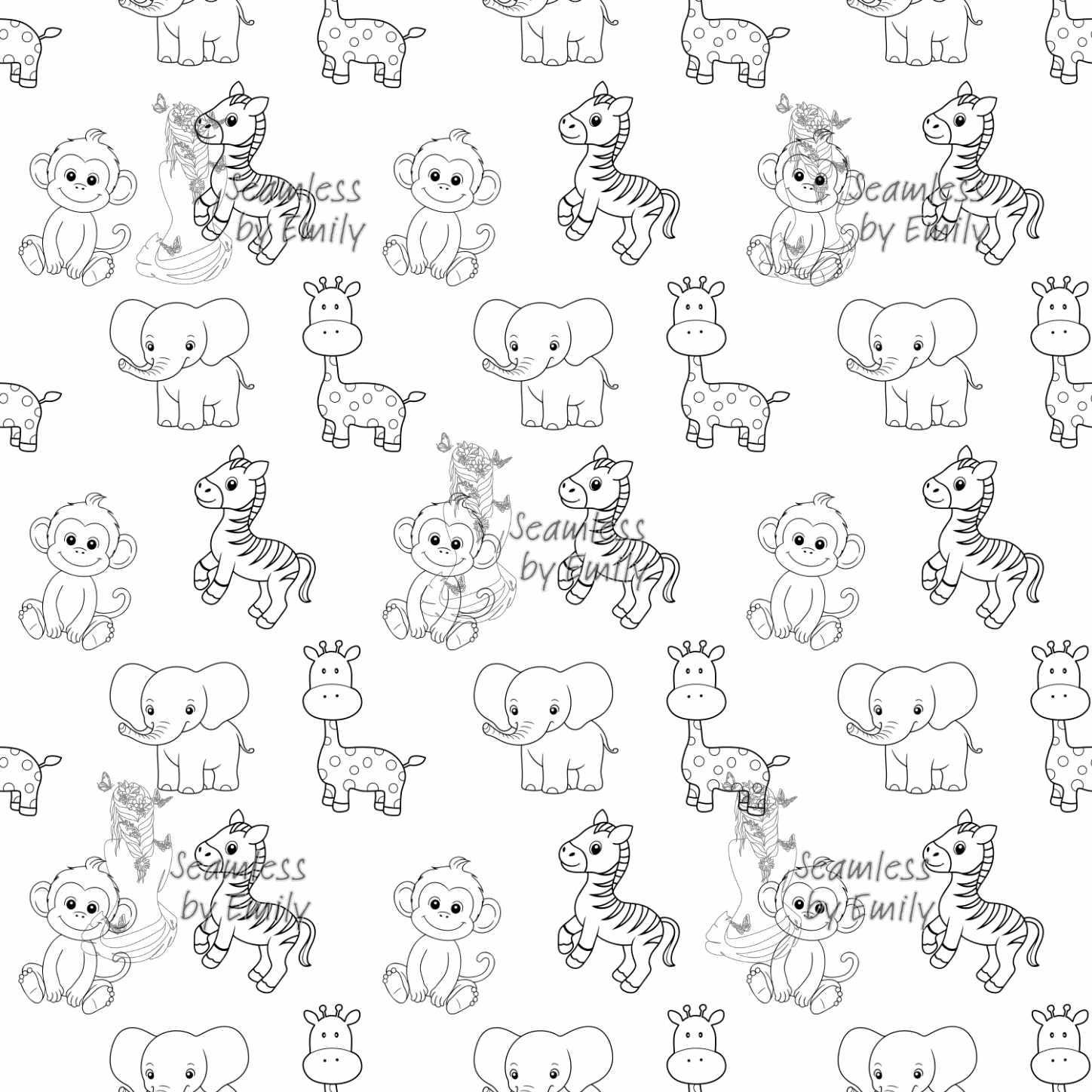 Color Me Zoo Animals Seamless File - Etsy