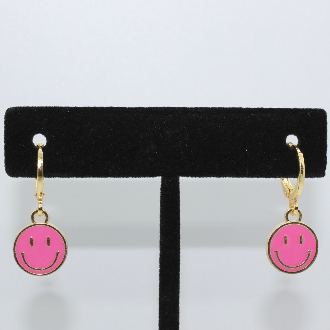Fuchsia Pink Smiley Face Huggie Earrings - Etsy