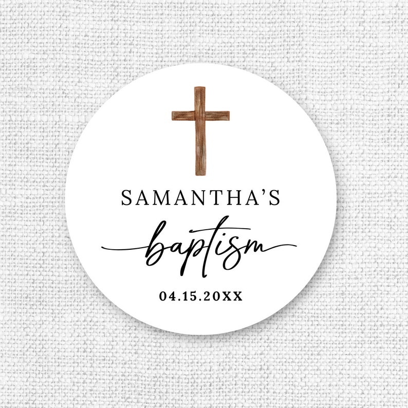 Personalized Baptism Stickers, Floral Cross, Christening Favor Labels ...