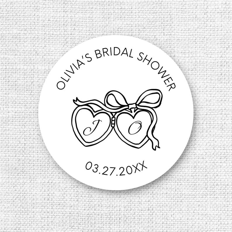 Personalized Heart Locket Sticker, Heart Locket Sticker, Bridal Shower ...