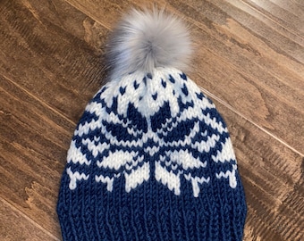 Embroidered Winter Snowflake Blue Beanie Gift for Women - Etsy