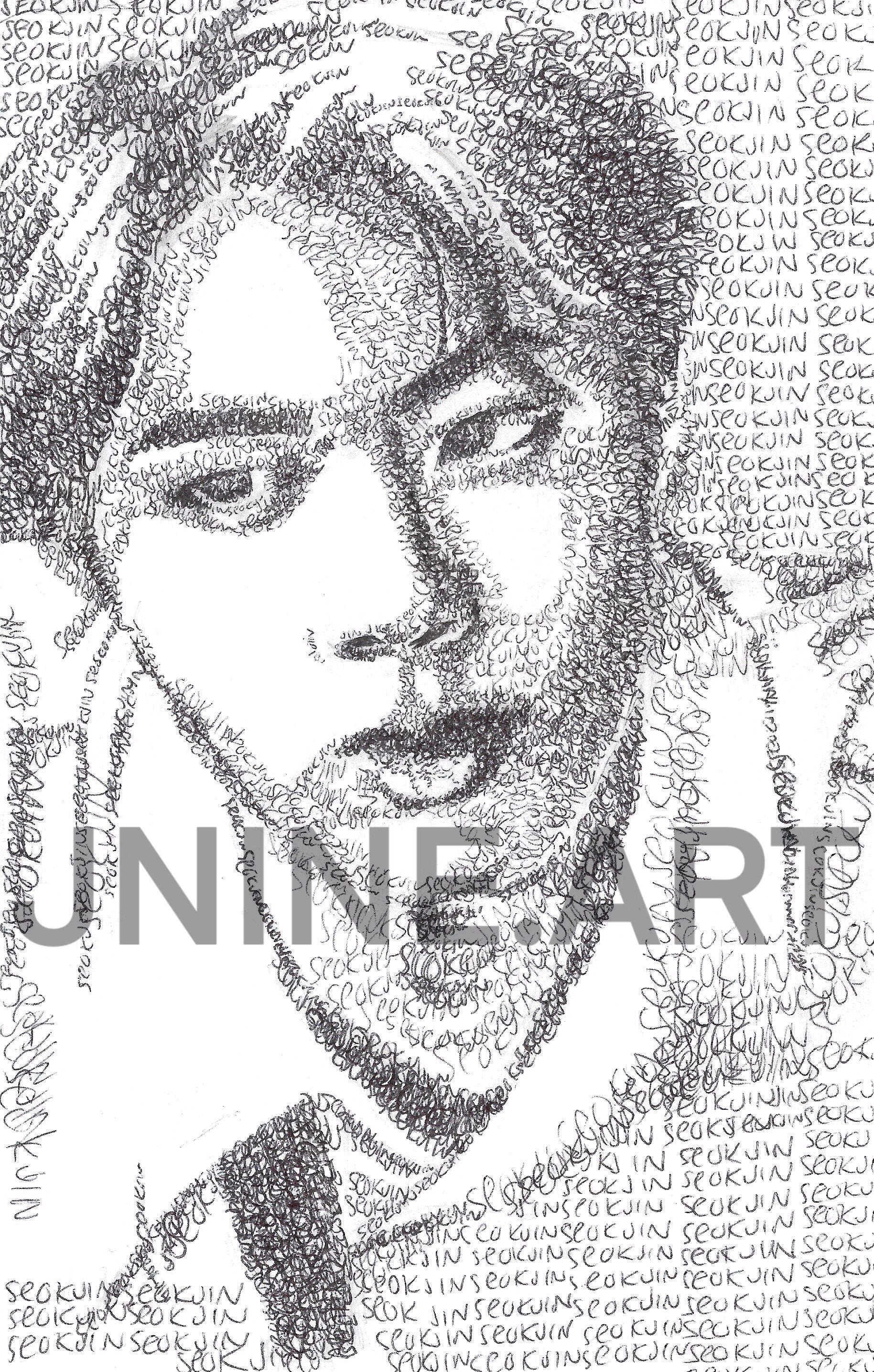 BTS Jin kim Seokjin Word Art Ink Drawing - Etsy