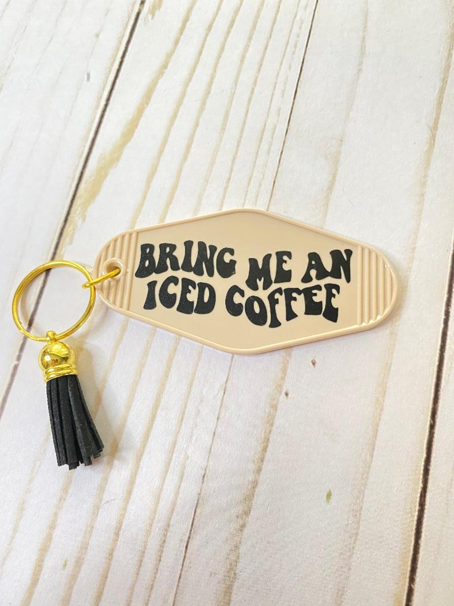 Retro Hotel Key Tag - Bring Me an Iced Coffee Keychain - Motel Keychain ...