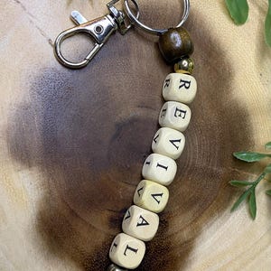 Christian Wooden Beaded Word Keychain With Silver Cross - Etsy