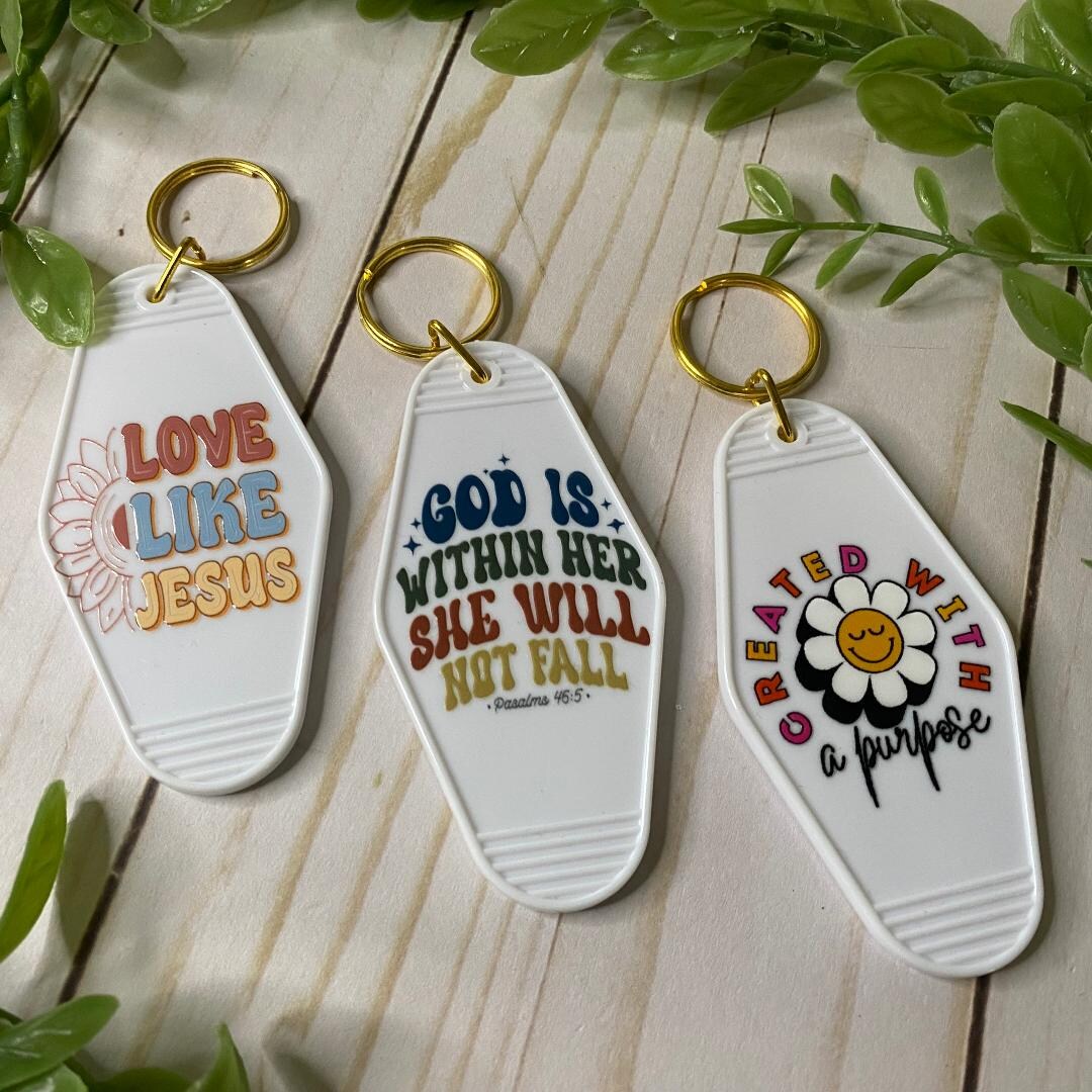 Bible Motel Keychain, Love Like Jesus, Created With a Purpose ...