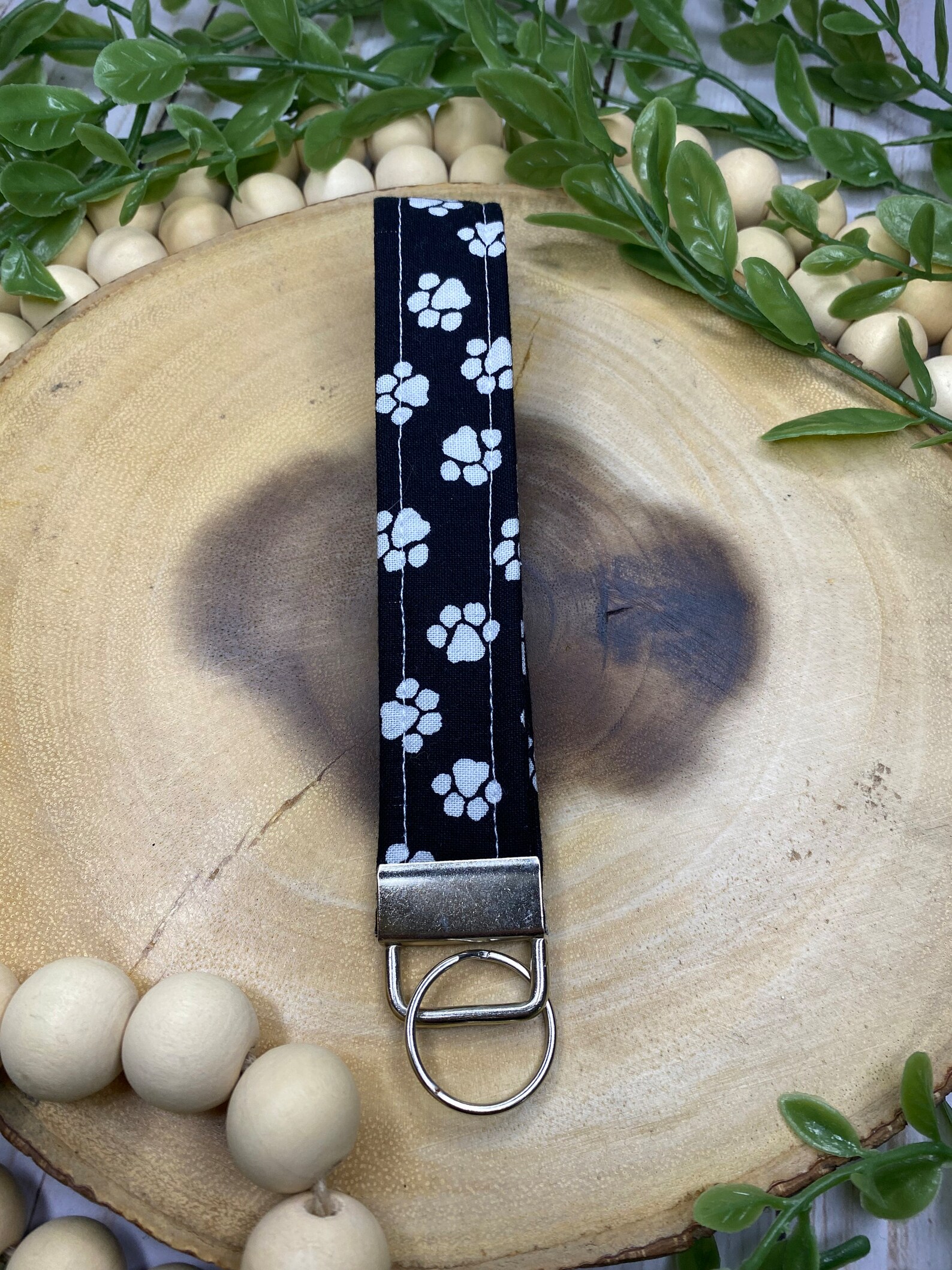 Dog Paw Print Key Fob Wristlet Black and White Paw Print Paw Key Chain ...
