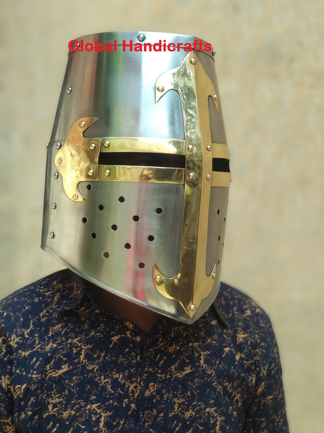 Handmade Knight Templar Helmet Replica: Medieval Brass & Steel Armour ...