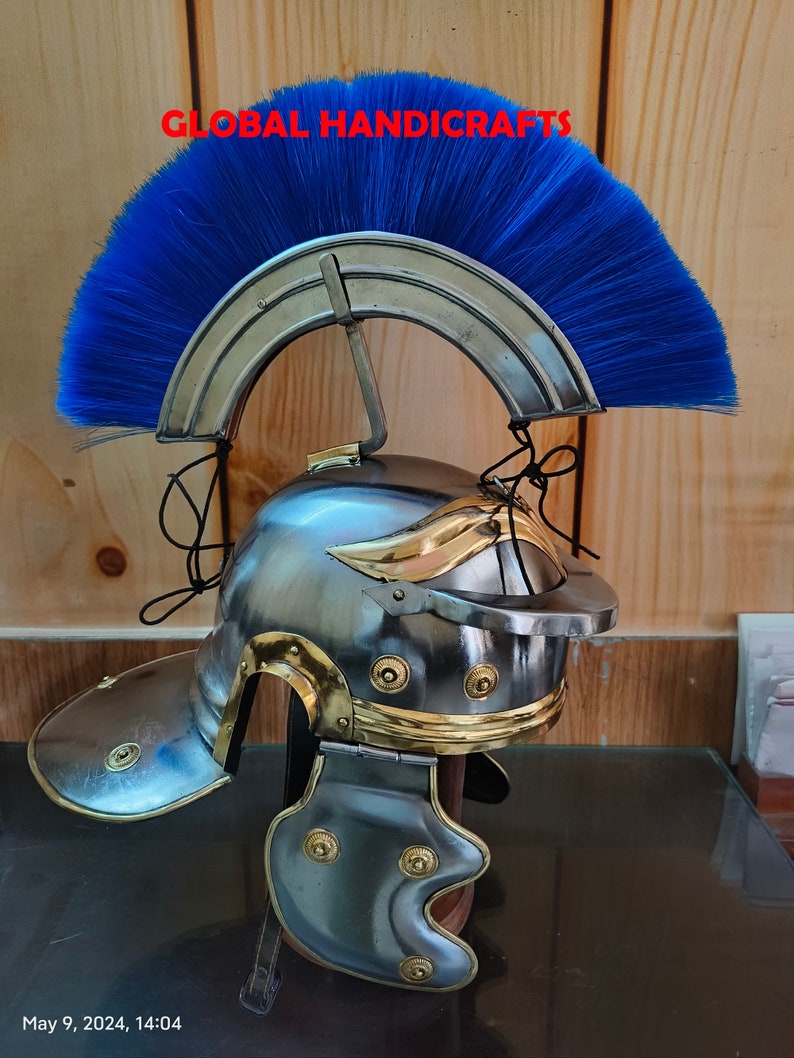 Medieval Roman Centurion Helmet: Blue Plume, Replica Armor - Etsy