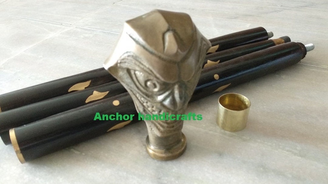 Nautical Antique Finish Joker Style Wooden Black Brass Inlay Walking ...