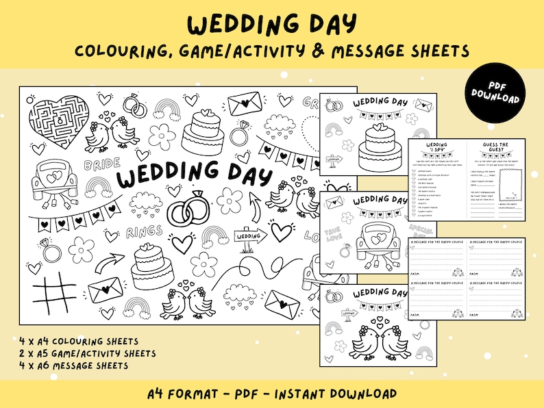 Wedding Colouring Wedding Activity Wedding Printable Instant Download ...