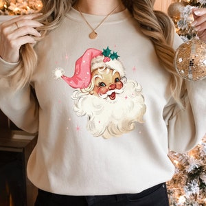 Retro Pink Santa Christmas Sweatshirt Gift for Woman Christmas Pjs ...