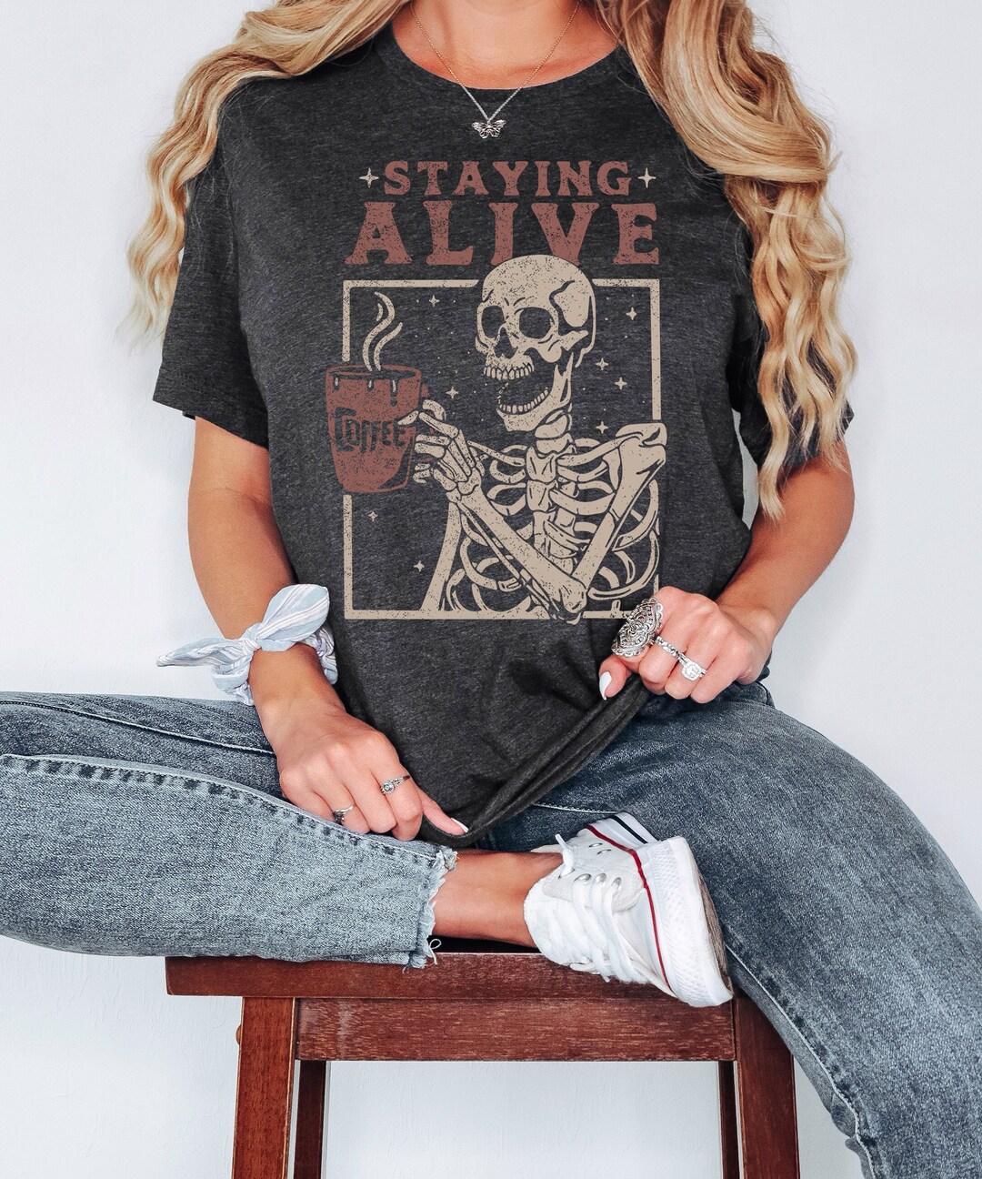 Staying Alive Coffee Shirt, Funny Skeleton T-shirt, Coffee Lovers Gift ...