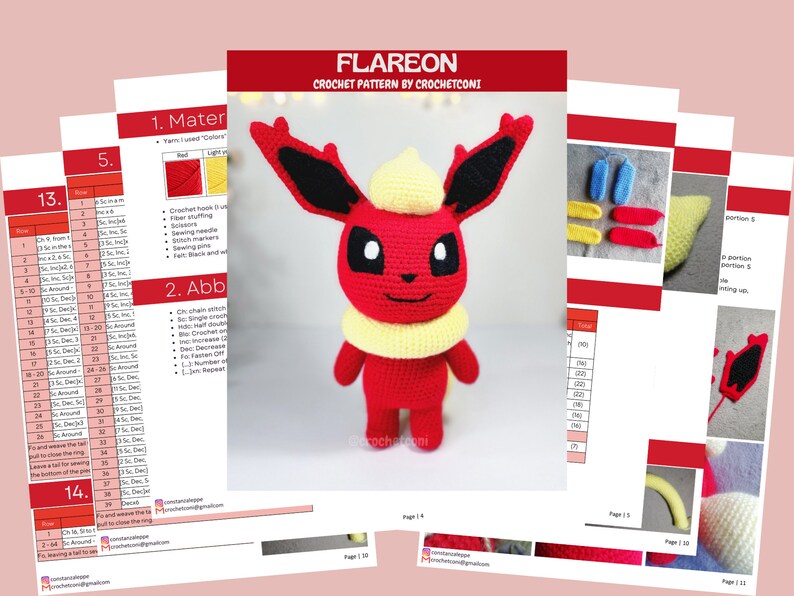 Flareon Crochet Pattern. Pokemon Plushie Amigurumi PDF Pattern in ...