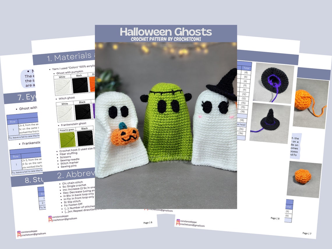 Halloween Ghosts 3 in 1 and 4 Pumpkins PDF Crochet Pattern in English ...