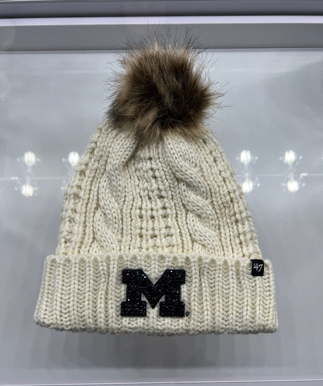 White/navy Michigan Wolverines Bling Cuffed Knit Hat W/ Pom - Etsy
