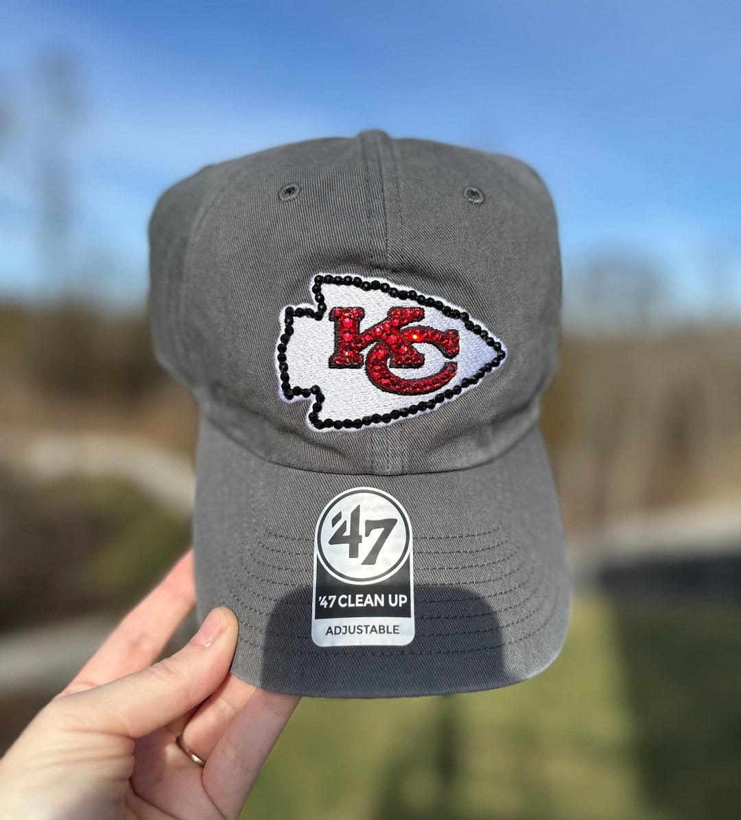 Grey Kansas City Chiefs Bling Hat Austrian Crystal Cap '47 Clean up ...