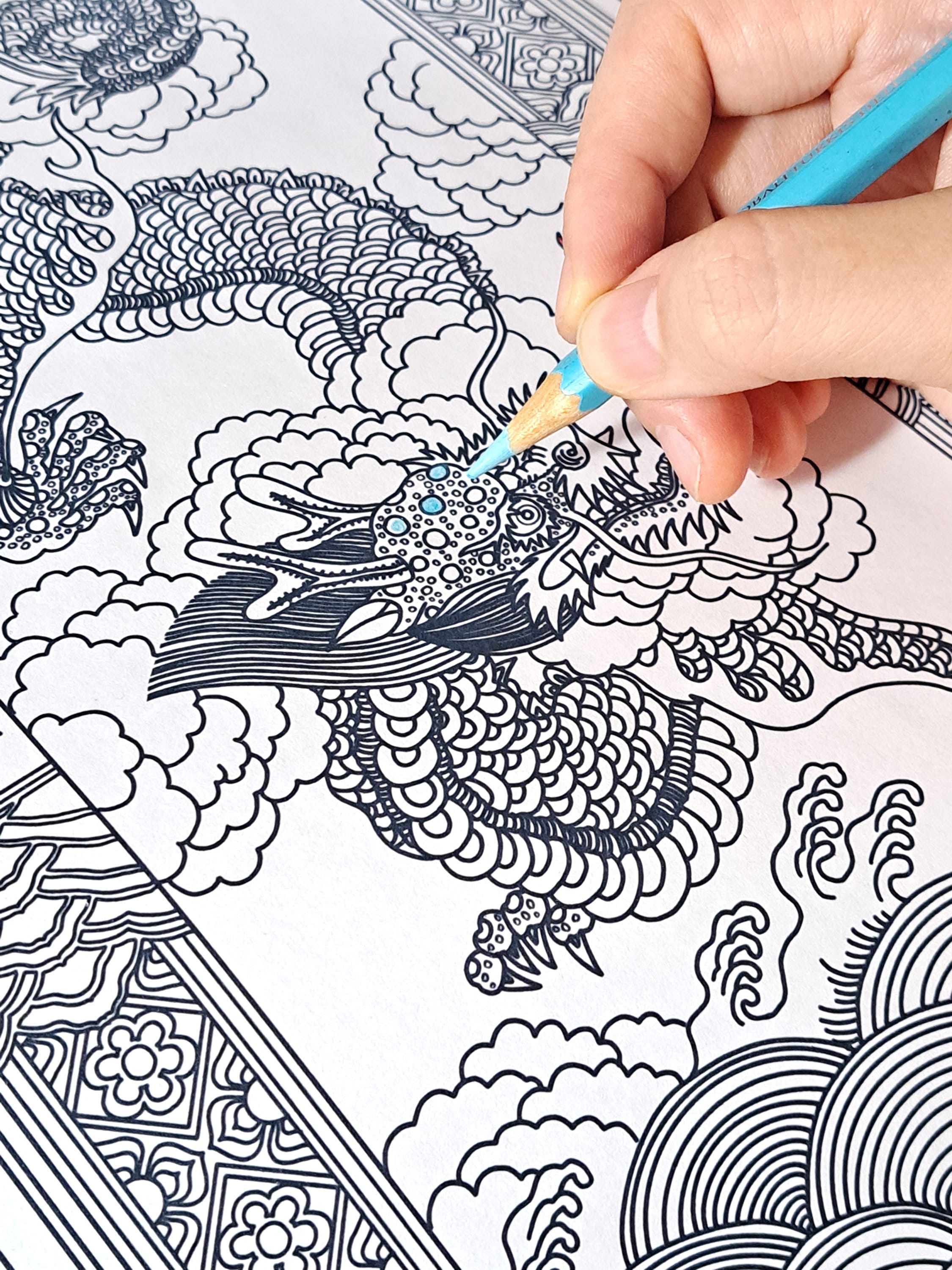 Adult Coloring Page | Blue Dragon | Instant Download I Printable ...