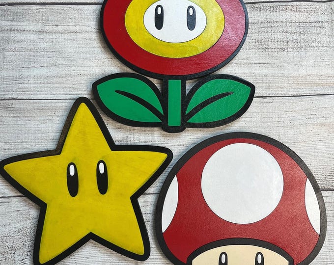 Mario Solid Wood Sign for Wall Art, Gaming Decor, Game Room, Kids Room ...