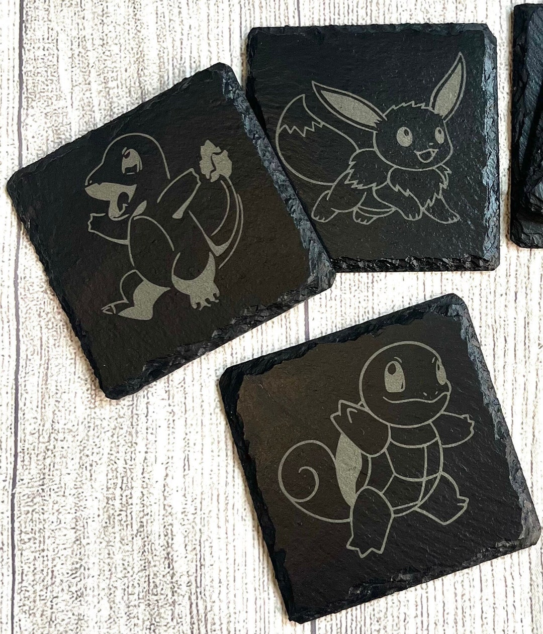 Pokemon Laser Engraved Slate Coasters (set of 4, 6, 8), Choose Your ...