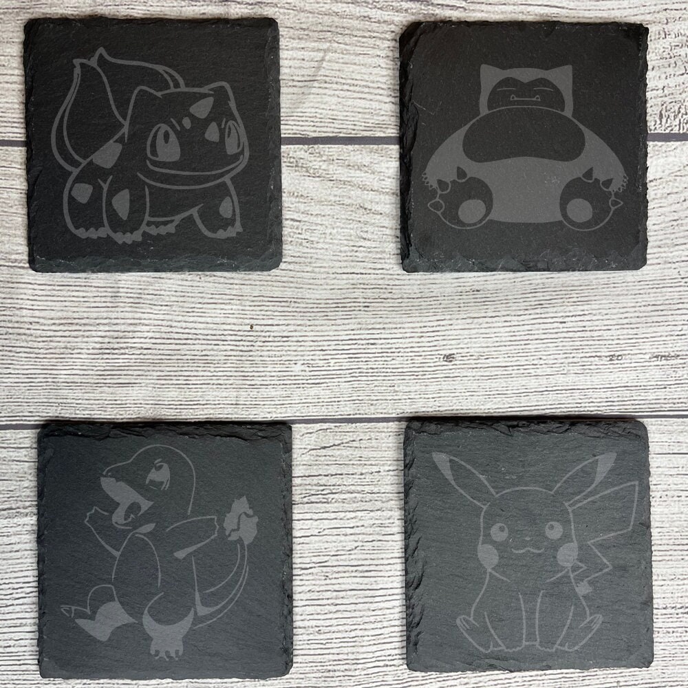 Pokemon Laser Engraved Slate Coasters set of 4, 6, 8, Choose Your ...