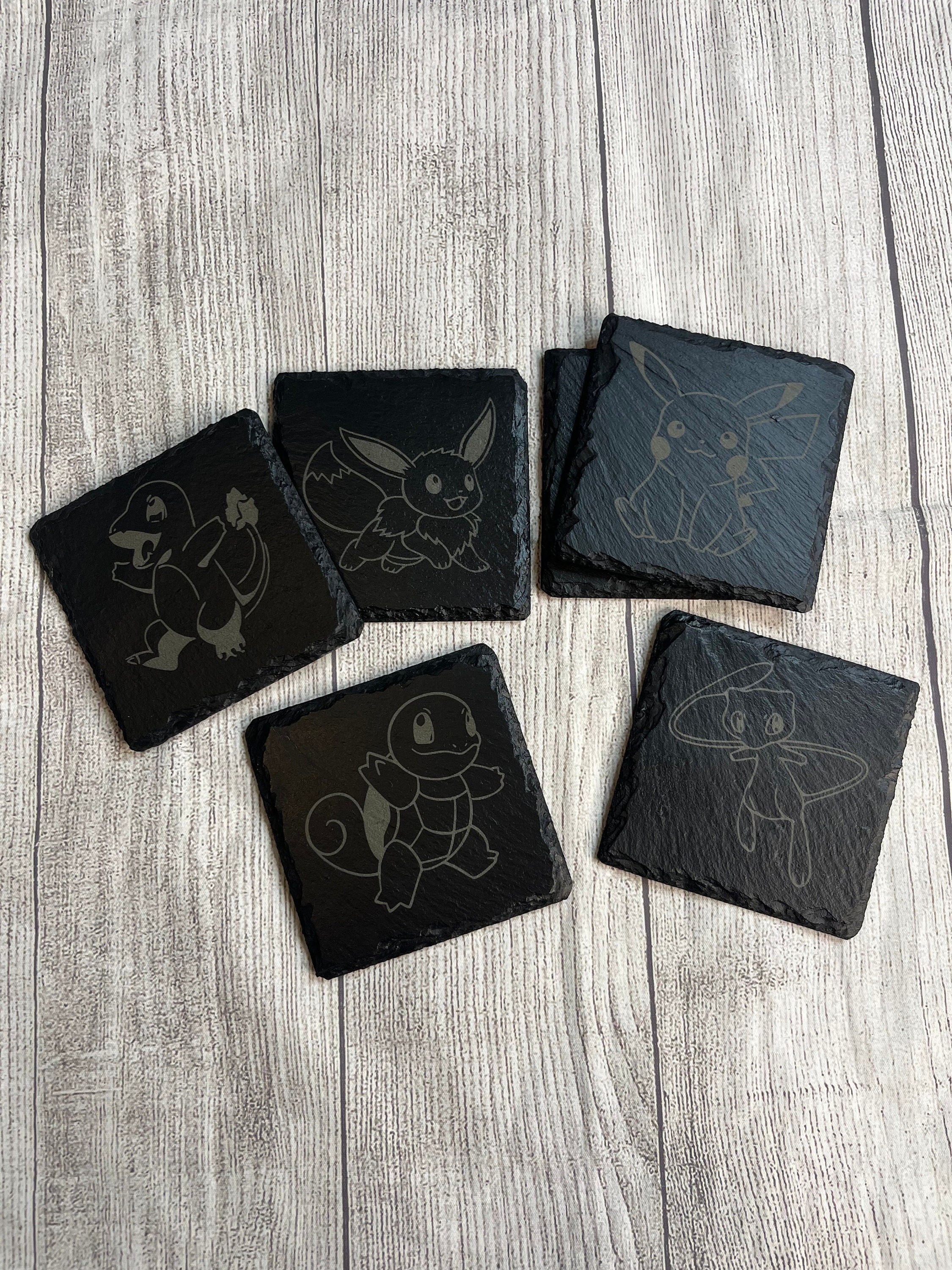 Pokemon Laser Engraved Slate Coasters set of 4, 6, 8, Choose Your ...