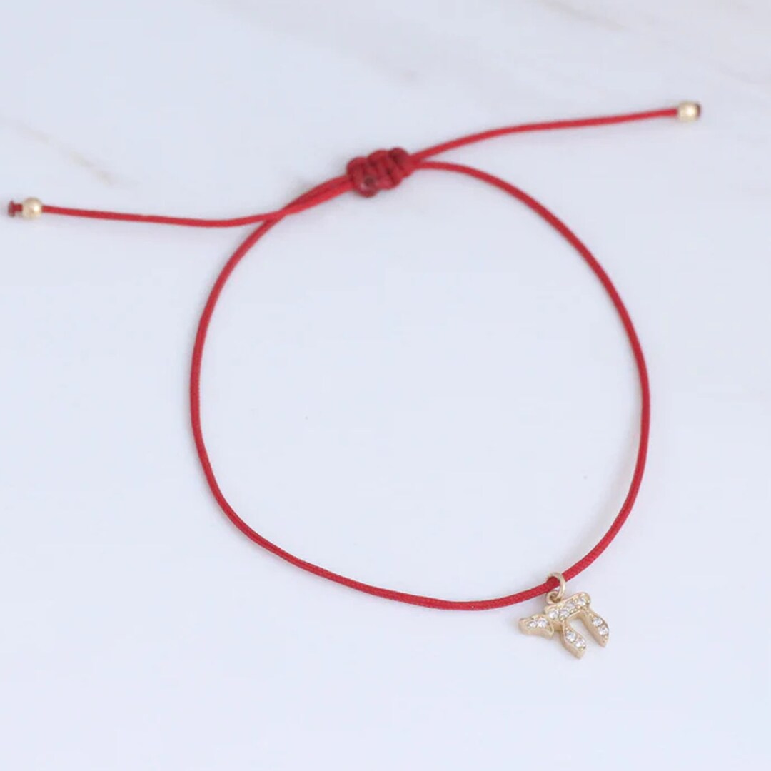 Chai Diamond Red String Bracelet 14k Gold - Etsy