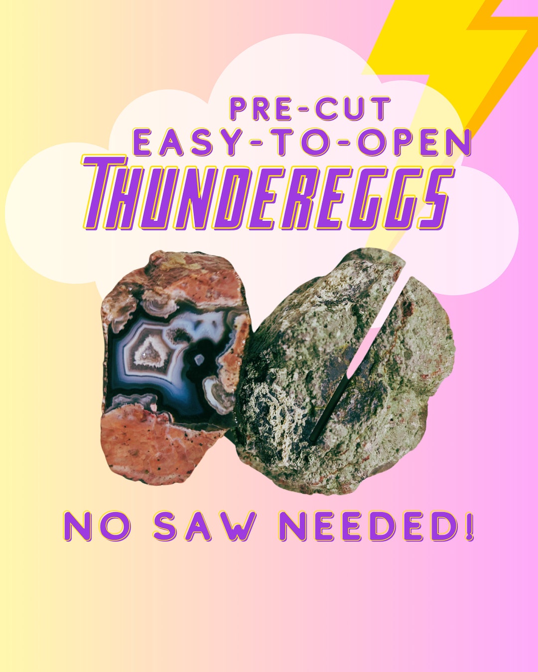 Easy Open Thundereggs - Small Pre-cut Thunder Egg Geode Agate Rocks for ...