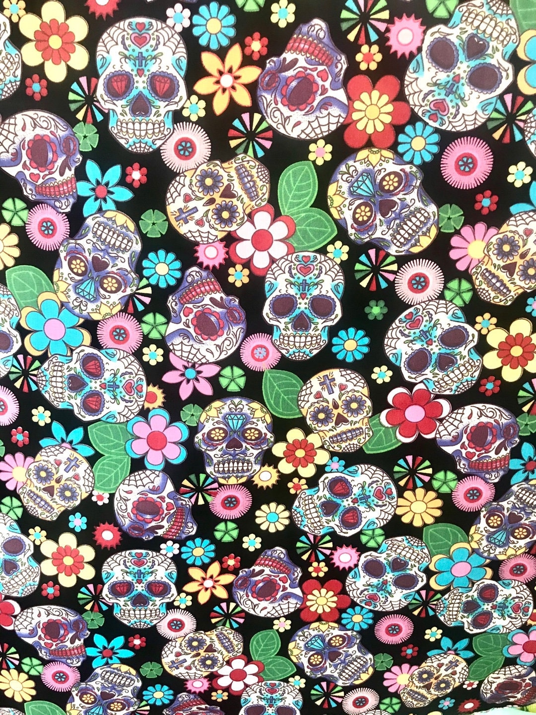 Day of the Dead Fabric, Dia De Los Muertos Fabric, Sugar Skulls ...