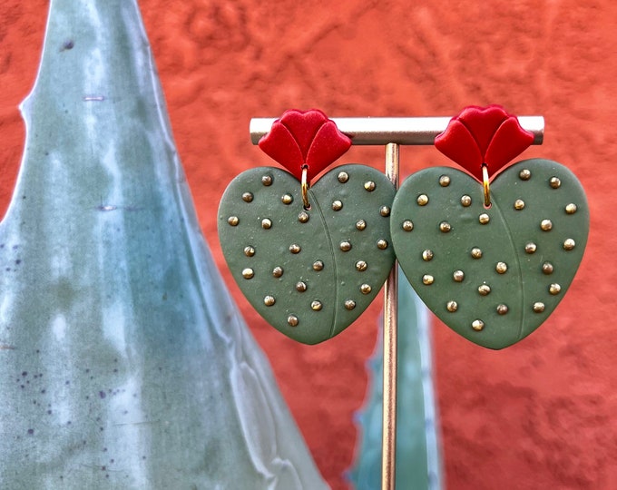 Corazón De Nopal - Cactus Heart // Polymer Clay Earrings | Statement ...