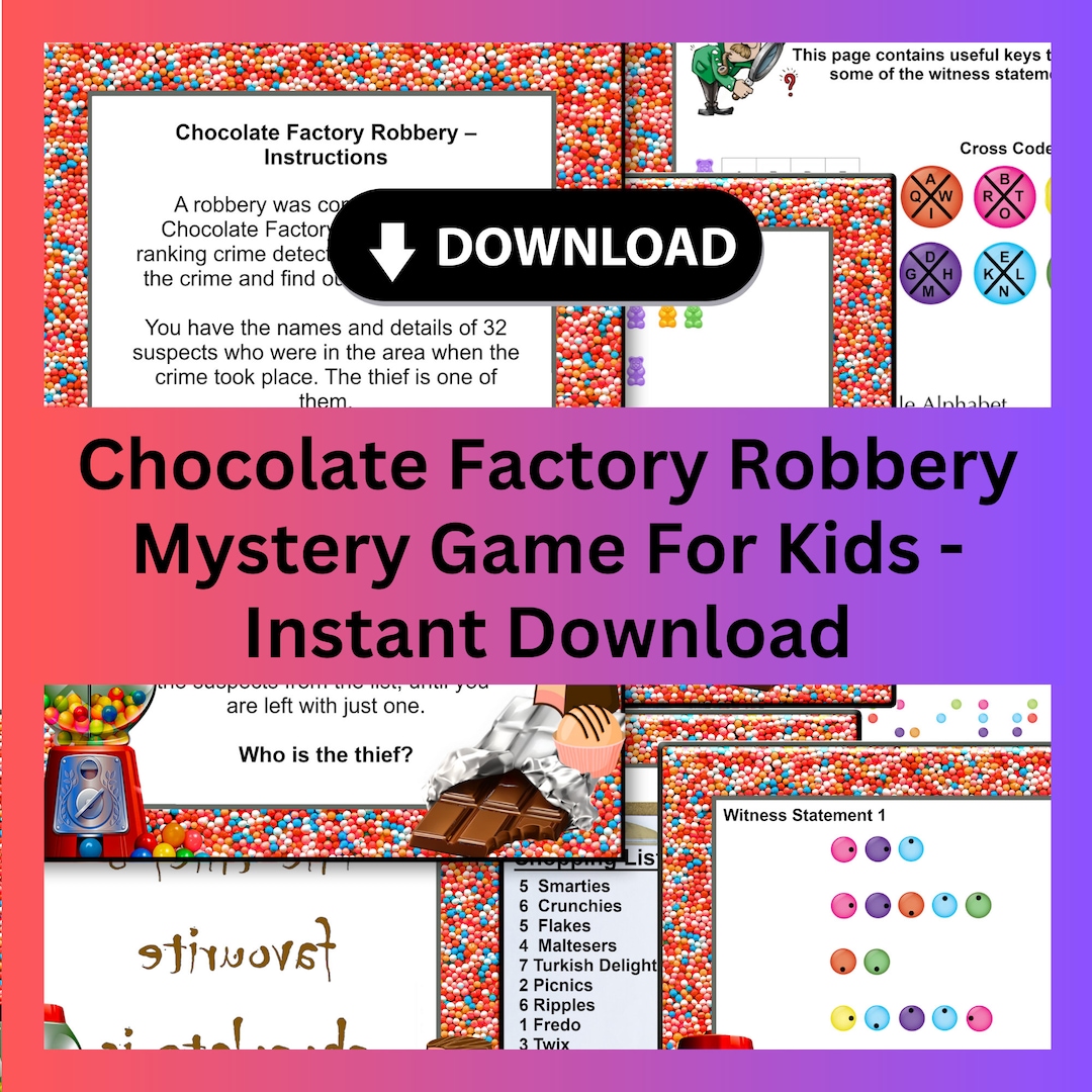 Chocolate Factory Robbery Mystery Game for Kids - Instant Download - Etsy