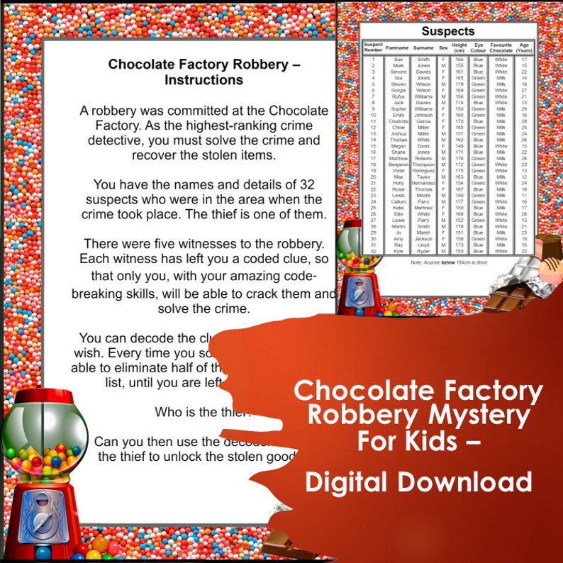 Chocolate Factory Robbery Mystery Game for Kids Instant - Etsy