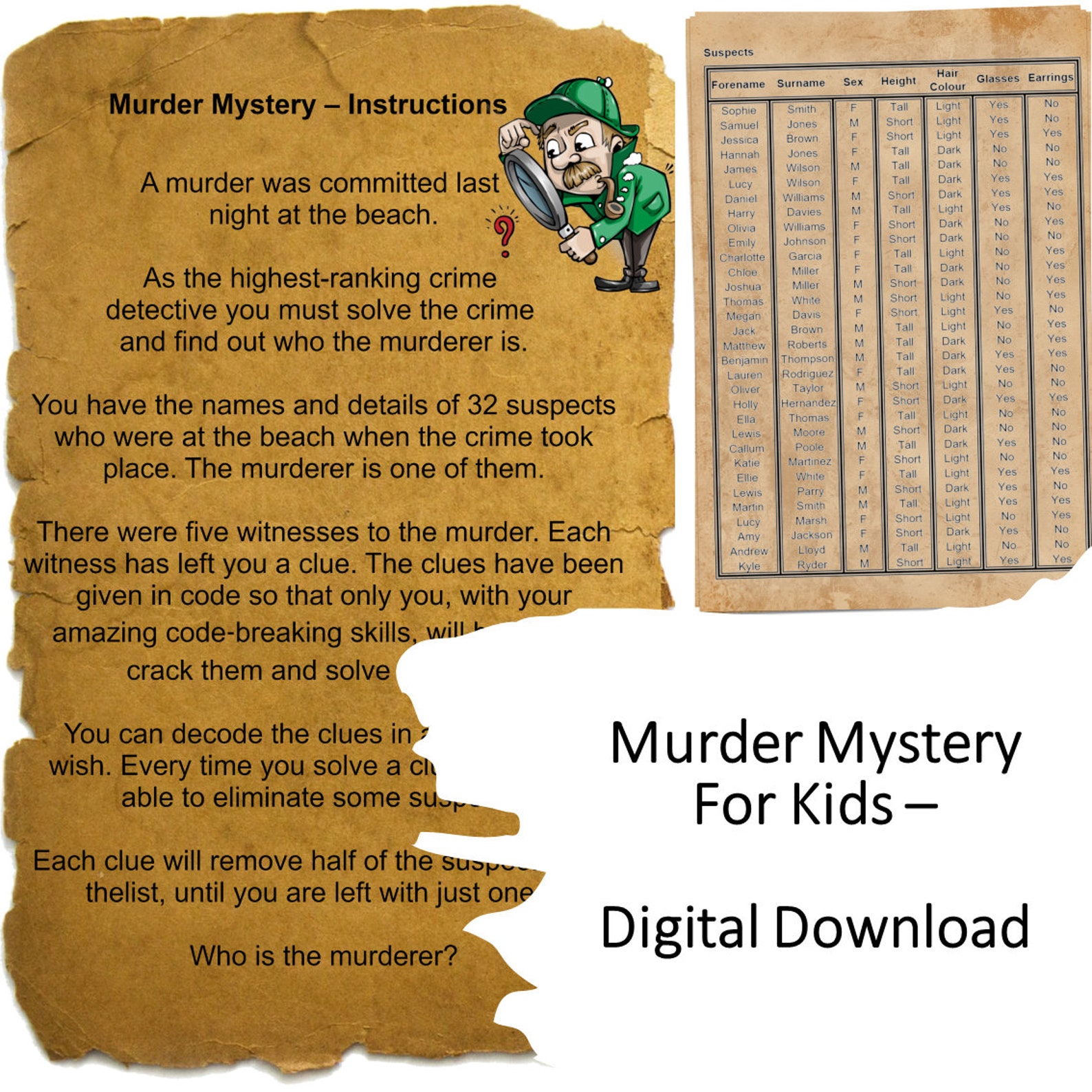 Murder Mystery Game for Kids Instant Download - Etsy