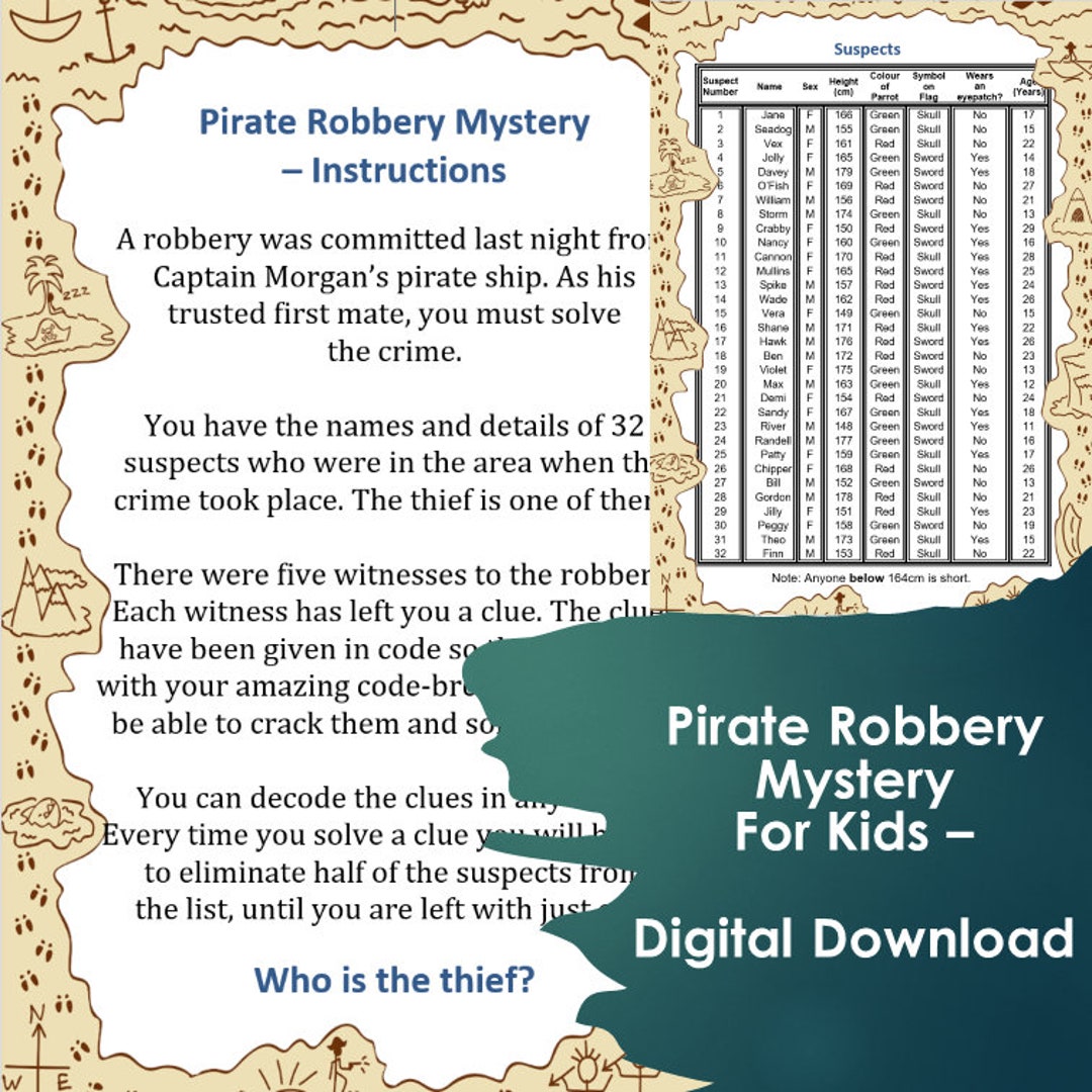 Pirate Robbery Mystery Game for Kids Instant Download - Etsy