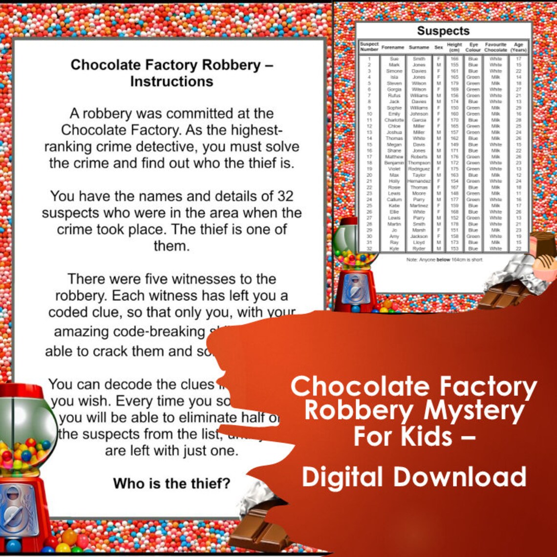 Chocolate Factory Robbery Mystery Game for Kids Instant Download - Etsy