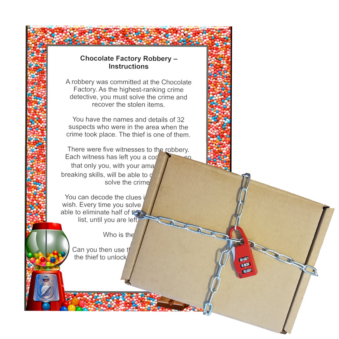 Escape Room Kit for Kids With Lockable Gift Box - Chocolate Factory ...