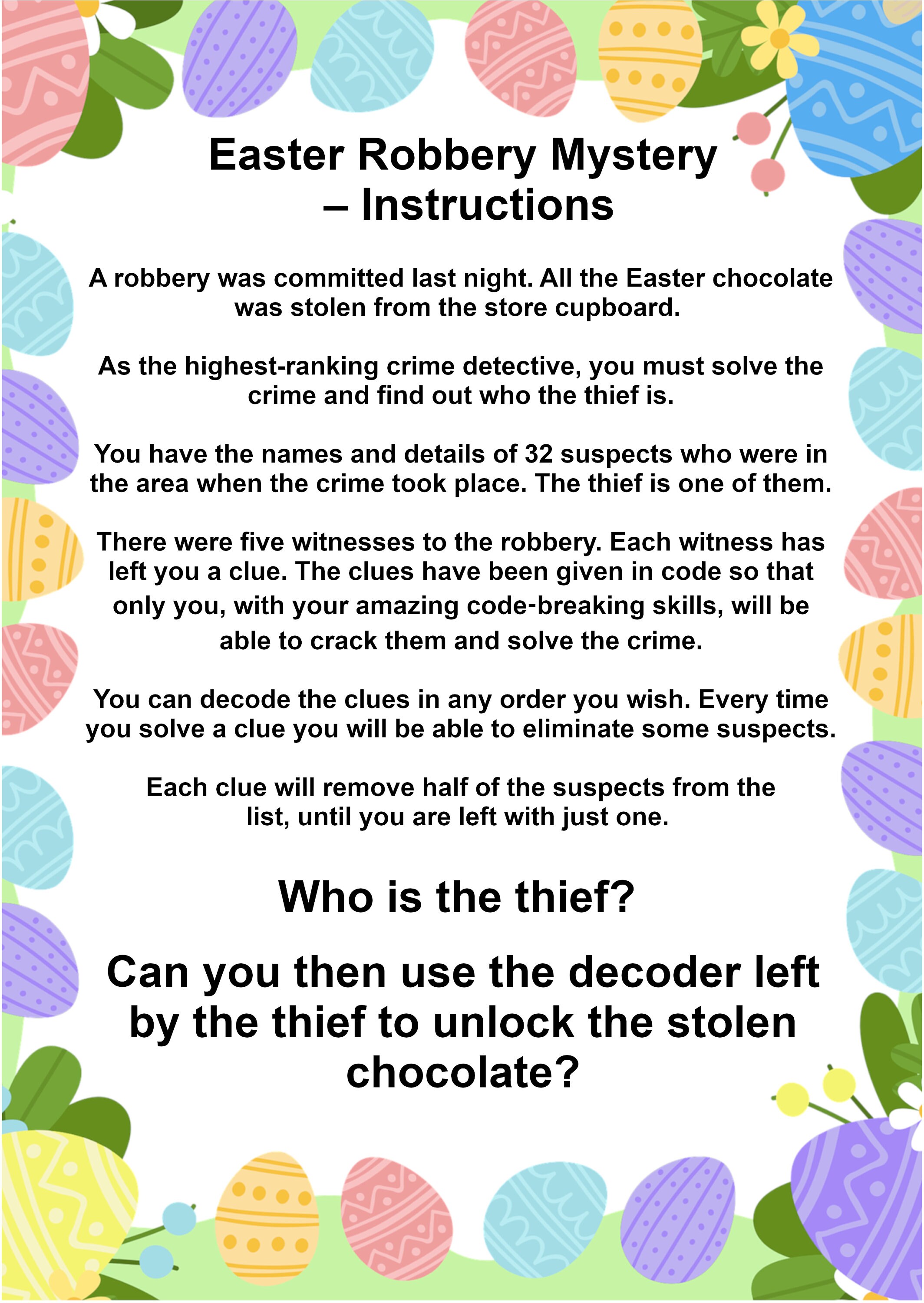 Easter Robbery Mystery for Kids With Lockable Gift Box - Etsy UK
