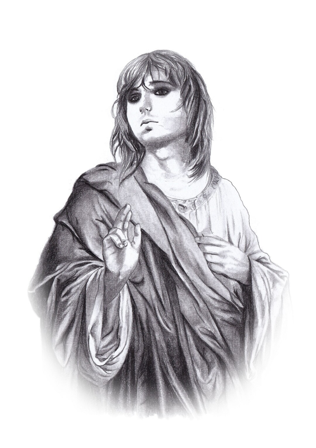 Måneskin Charcoal Drawing Print Thomas Raggi as Jesus Poster Portrait ...