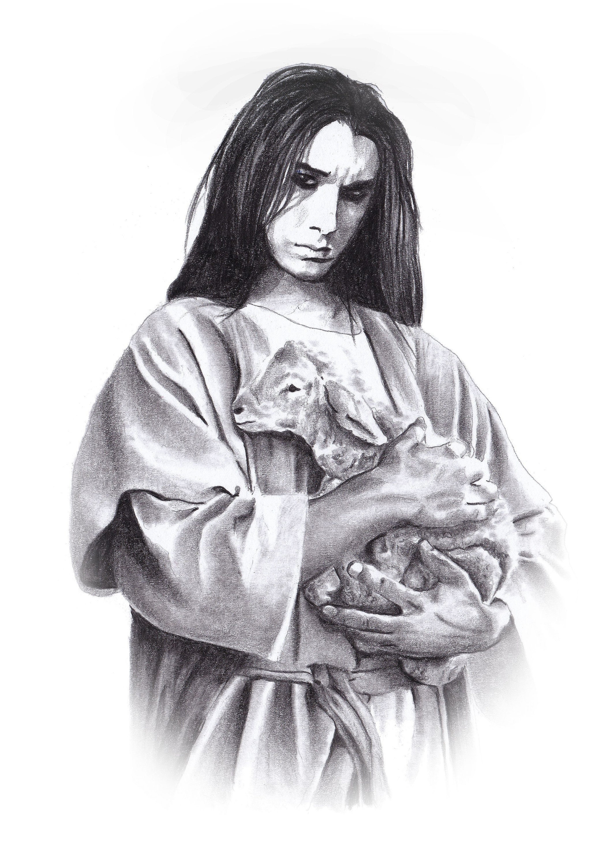 Måneskin Charcoal Drawing Print Ethan Torchio as Jesus Poster Portrait ...