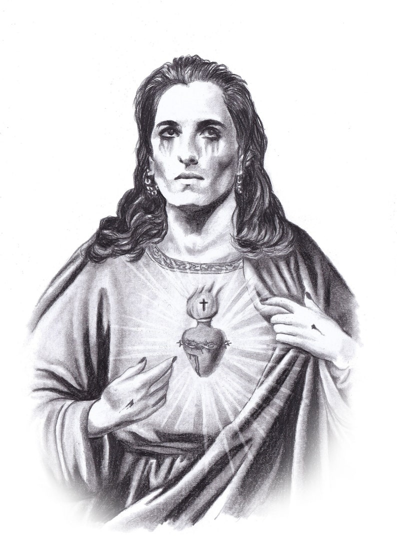 Måneskin Pencil Drawing Print Damiano David as Jesus Poster Portrait - Etsy
