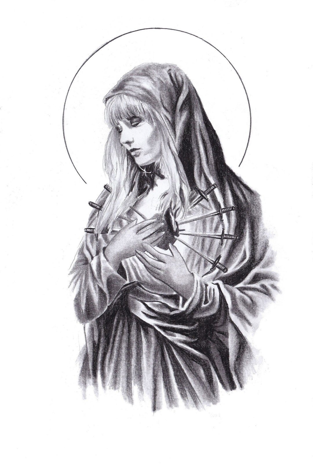 Måneskin Charcoal Drawing Print Victoria De Angelis as Saint Mary ...