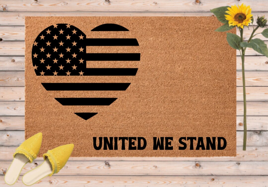 American Flag Patriotic Door Mat, United We Stand Doormat, America ...