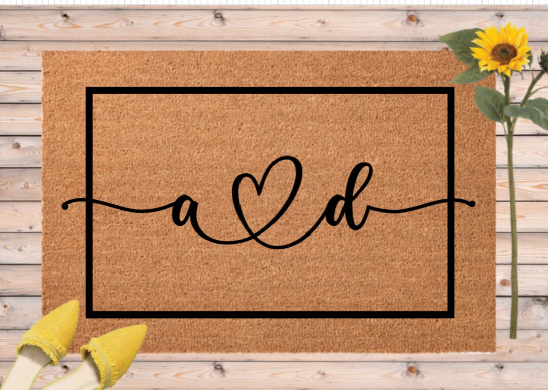 Two Script Lowercase Initial Monogram Doormat With Heart and - Etsy